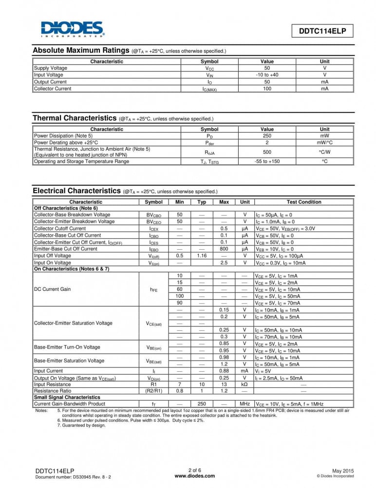 DDTC114ELP-7 datasheet page 2