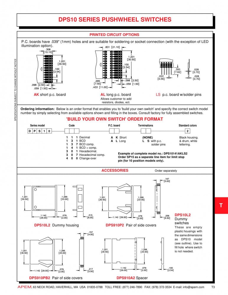 APEM DPS10 series documentation page 3