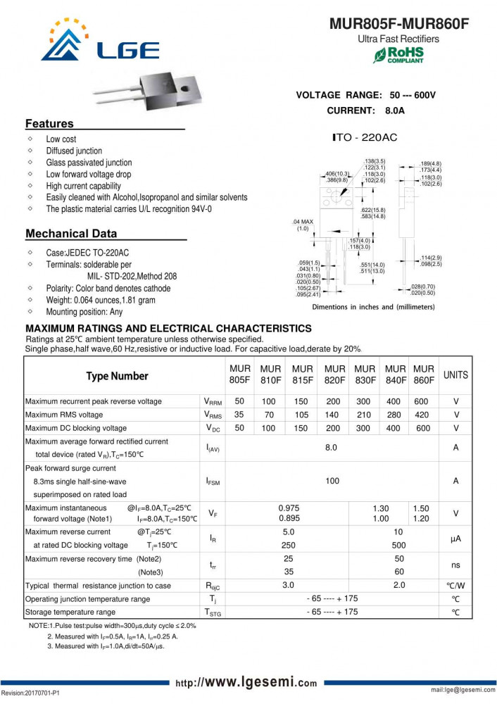 LGE MUR860F datasheet page 1