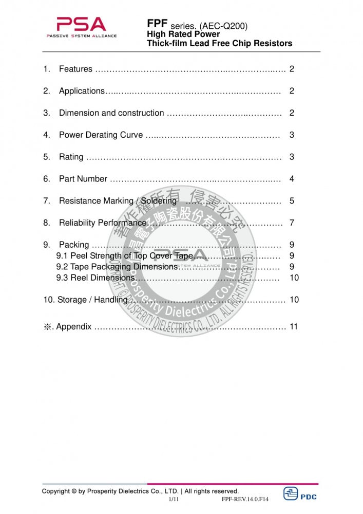 PSA FPF series specification page 2