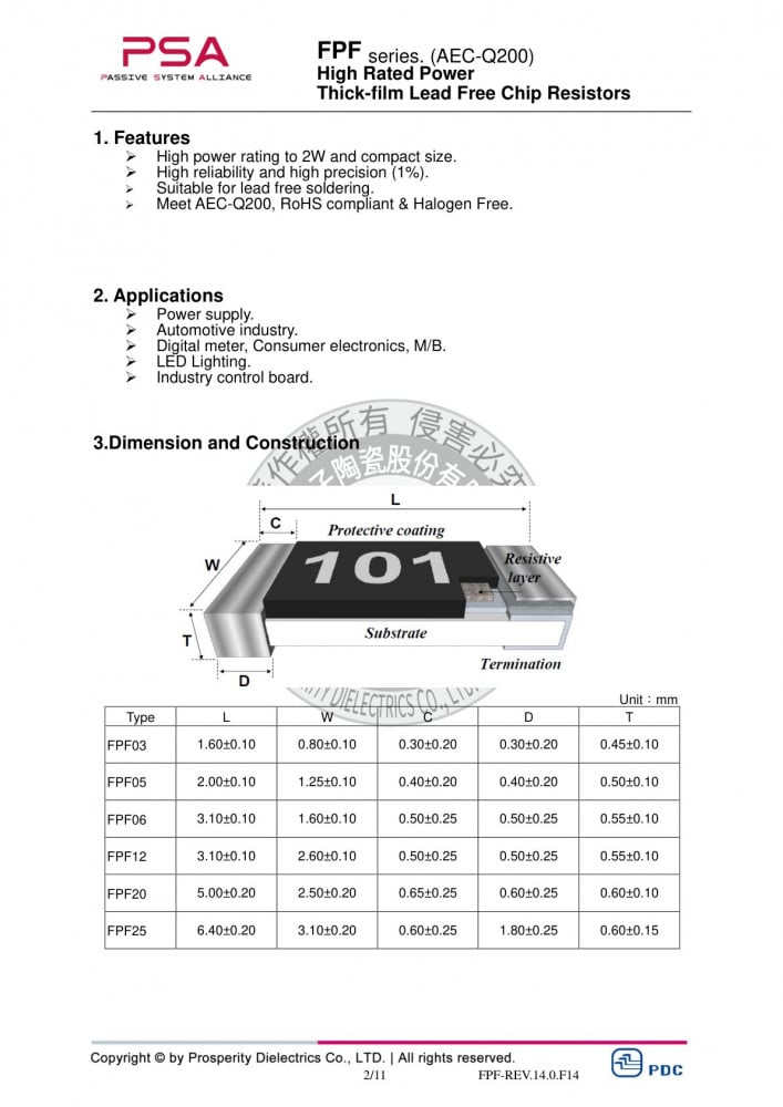 PSA FPF series specification page 3