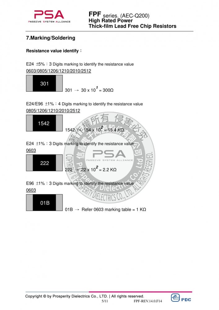 PSA FPF series specification page 6