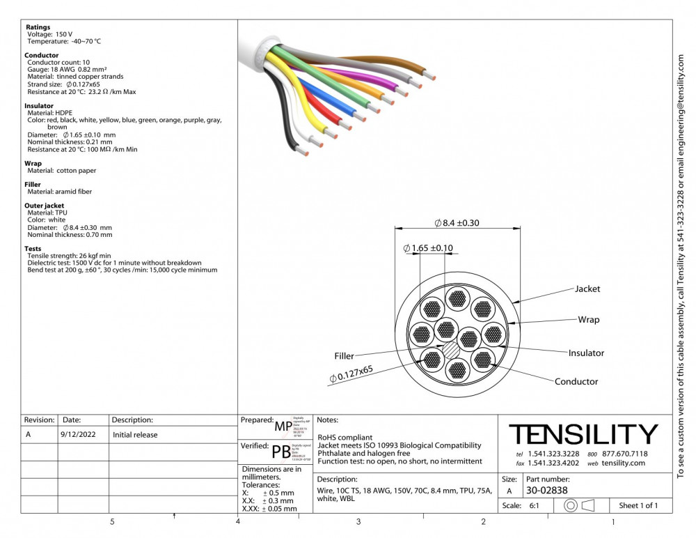Tensility International 30-02838 cable specification drawing preview