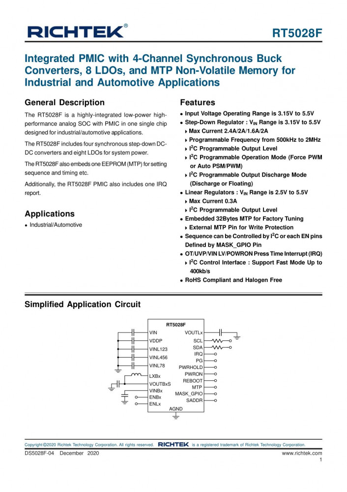 RT5028F datasheet page 1