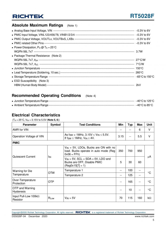 RT5028F datasheet page 5