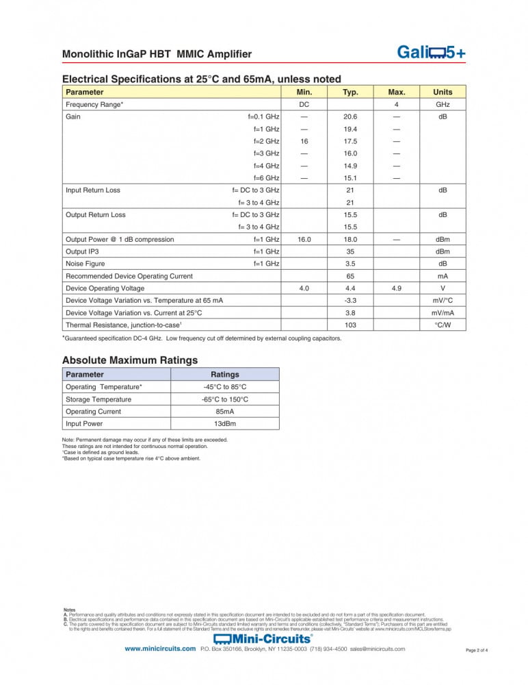 GALI-5+ datasheet page 2
