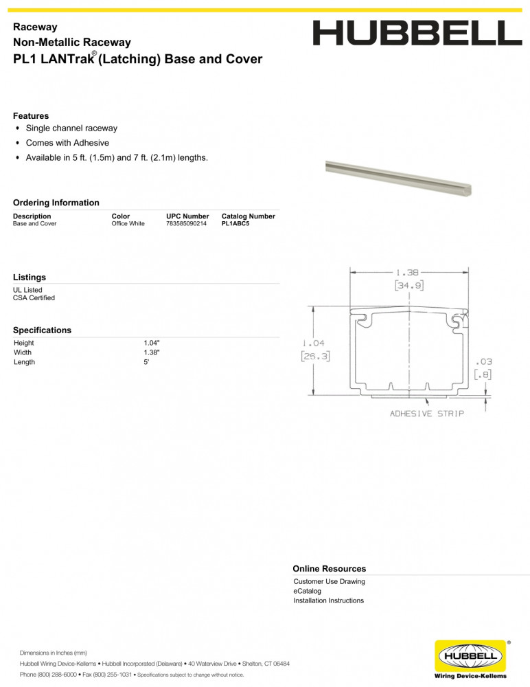 PL1 LANTrak raceway product documentation page