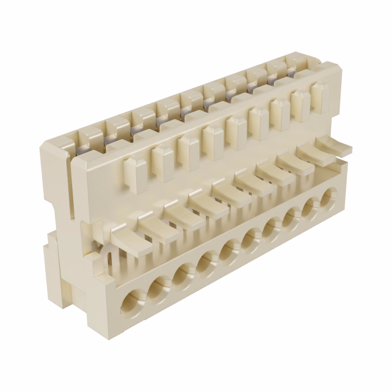 Appli-Mate RAST 2.5 Connector, 2.50mm Pitch, Female, 10 Circuits, Circuit 2 and 9 Voided, Latch at Circuit 2 and 9, Open Endwalls, Tin Plating