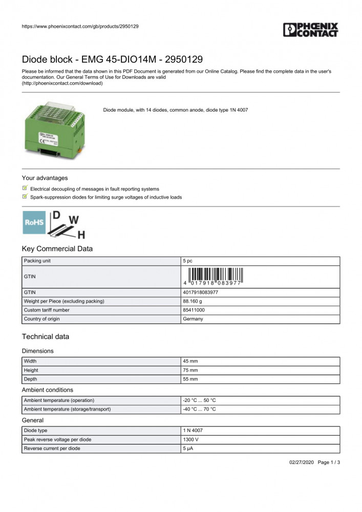 Phoenix Contact 2950129 technical document page 1