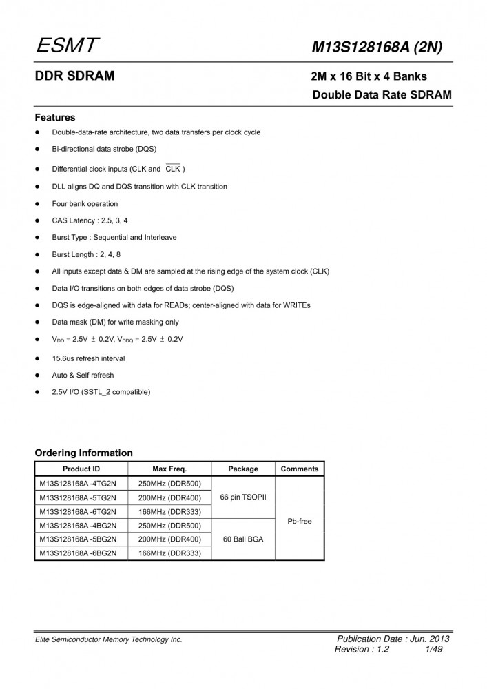 M13S128168A-5TG2N datasheet page 1