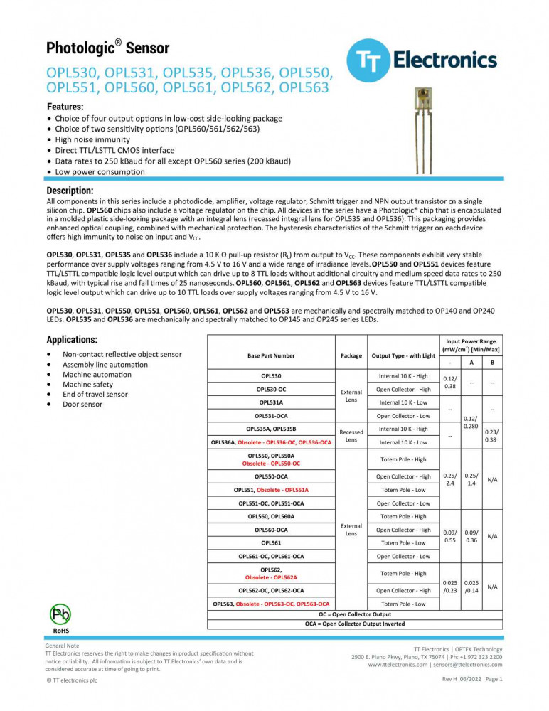 OPL550A technical document page 1