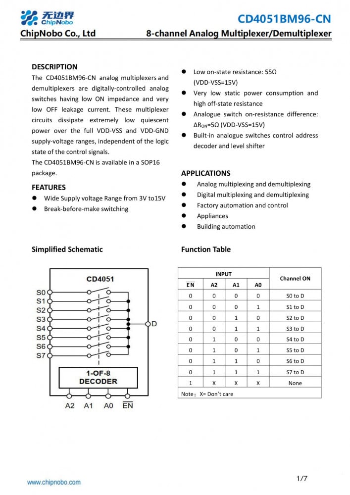CD4051BM96-CN datasheet page 1