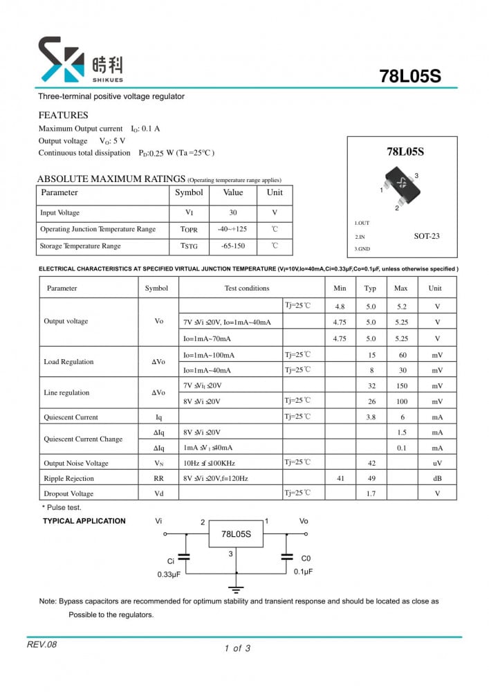 78L05S datasheet page 1