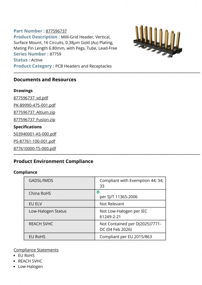 MOLEX 877596737 technical drawing preview, page 1
