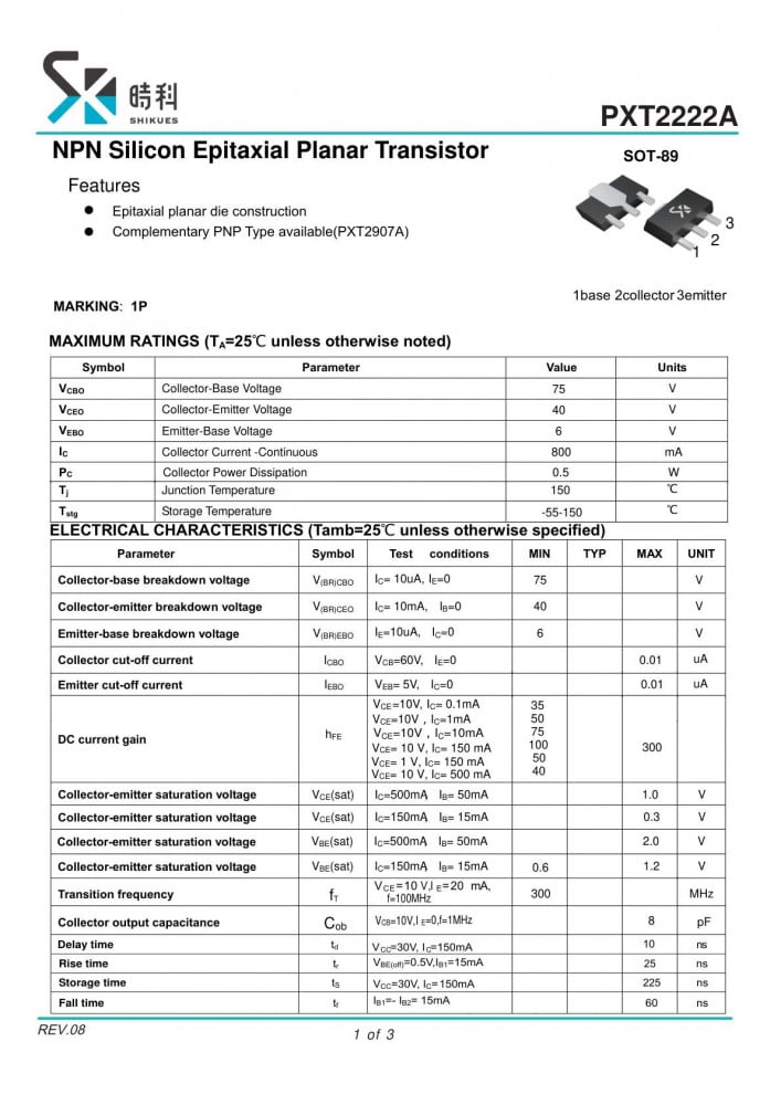 PXT2222A datasheet page 1