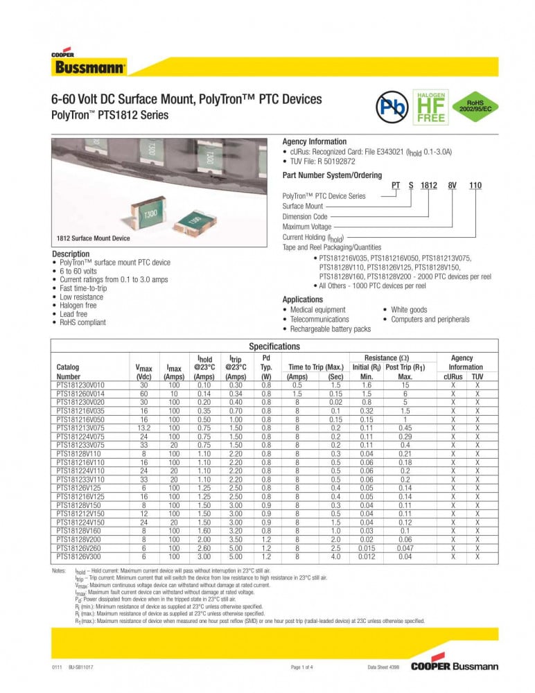 PTS181233V110 datasheet page 1