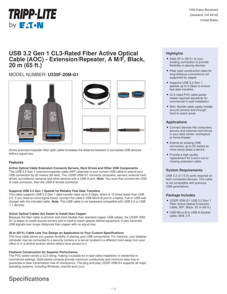 U330F-20M-G1 technical document page 1