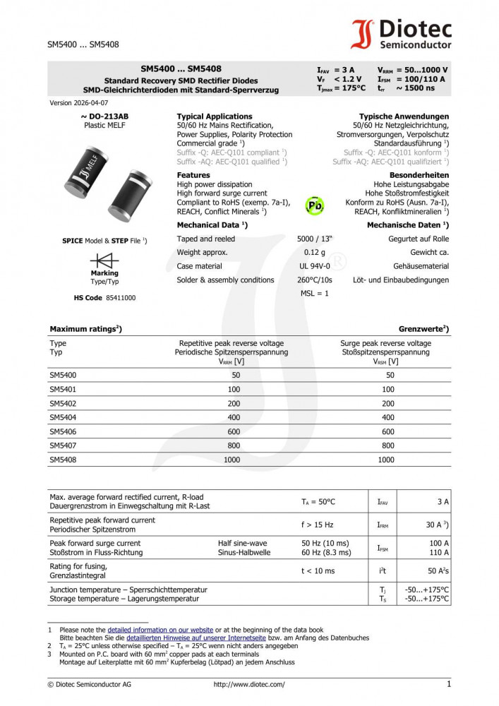 DIOTEC SM5401 datasheet preview, page 1