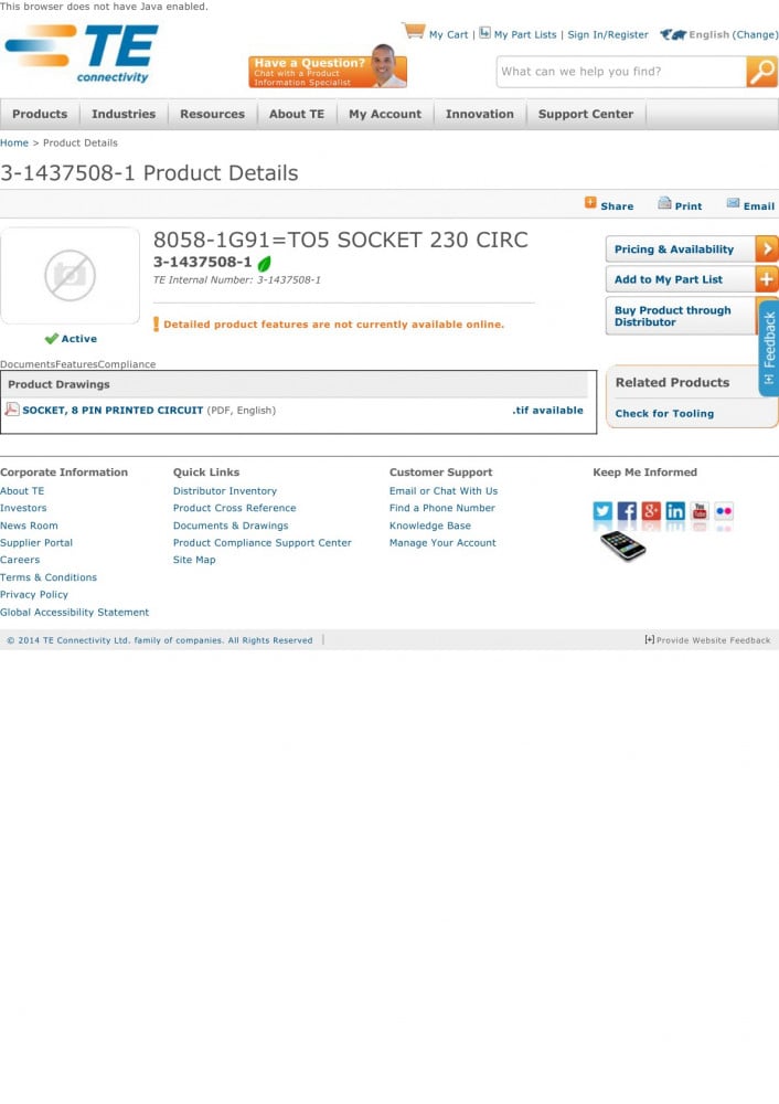 TE Connectivity 3-1437508-1 socket document preview