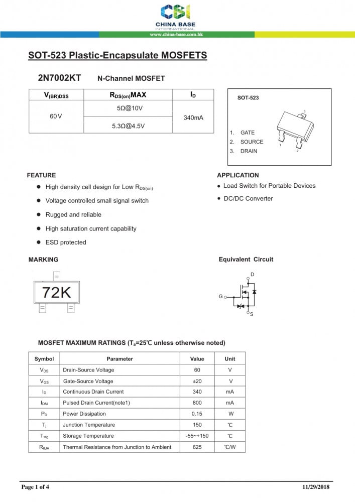 CBI 2N7002KT datasheet page 1