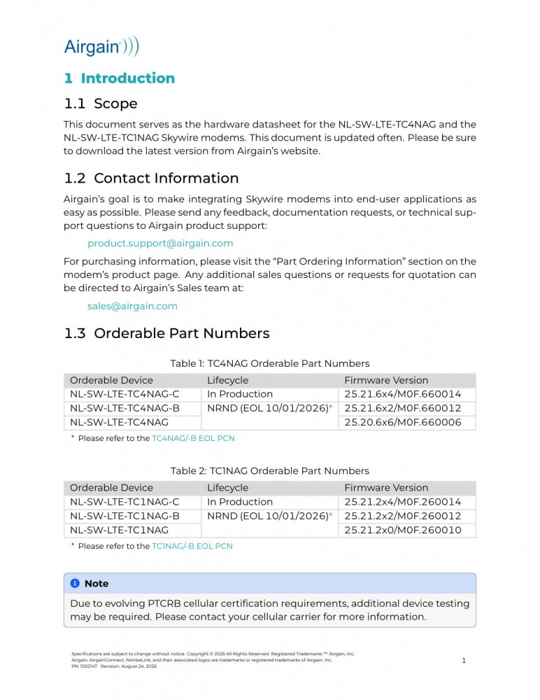 NL-SW-LTE-TC1NAG datasheet page 6