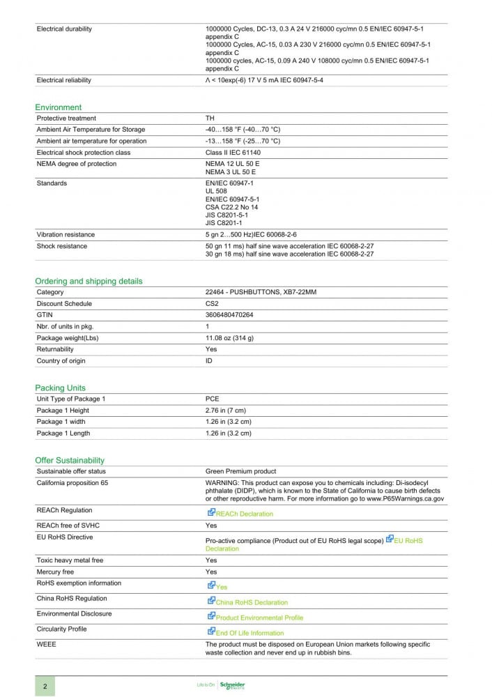 XB7ND33 technical document page 2