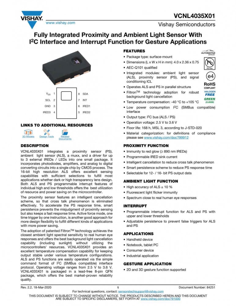VCNL40352X01-GS18 datasheet page 1