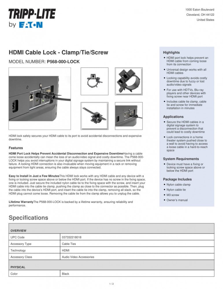 P568-000-LOCK technical document page 1