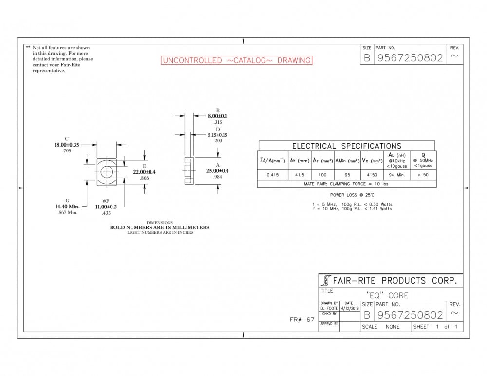 Fair-Rite 9567250802 technical drawing