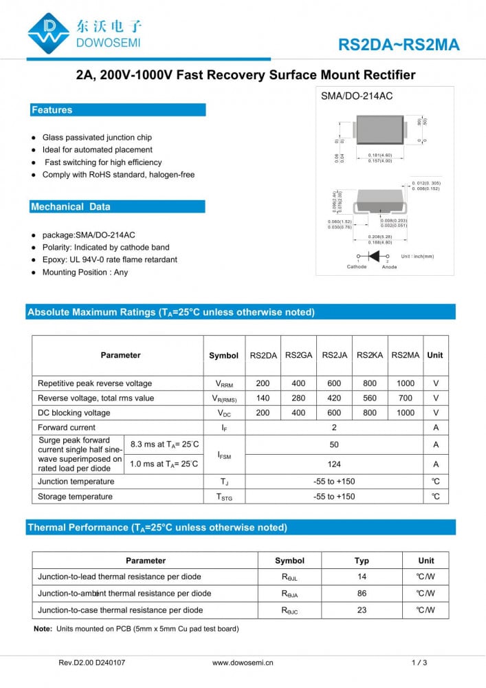 DOWO RS2MA datasheet page 1