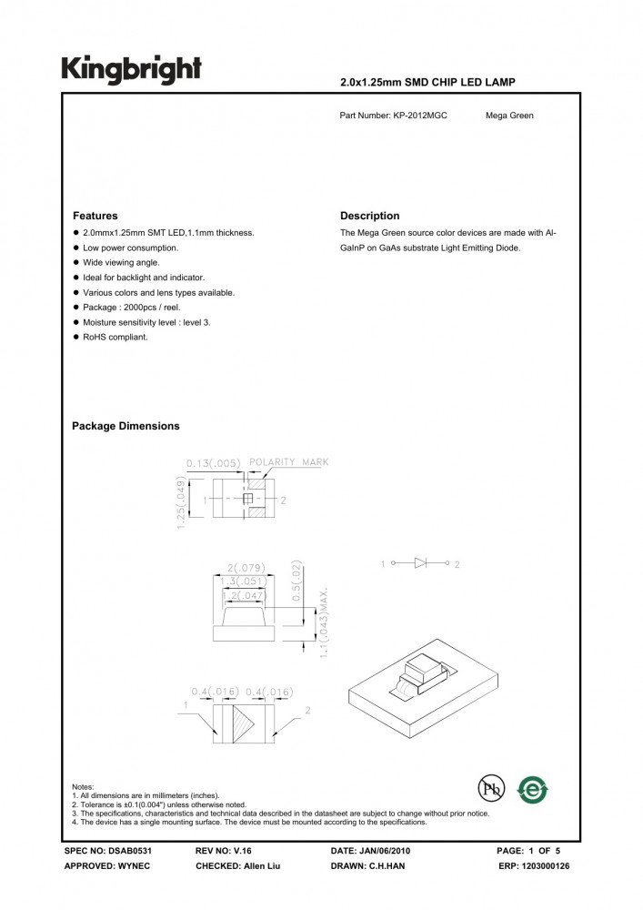 KP-2012MGC datasheet page 1