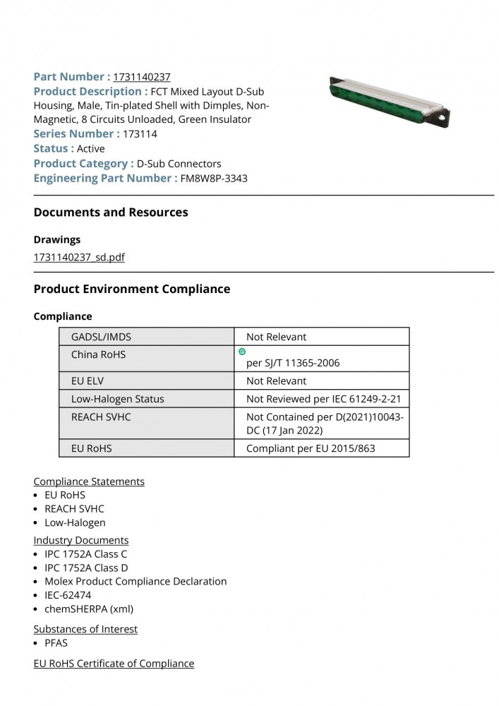 MOLEX 1731140237 drawing, page 1