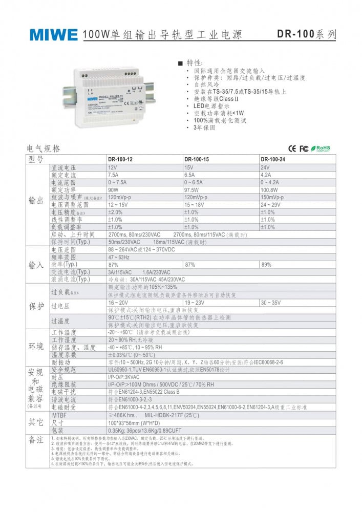 MIWE DR-100-12 technical datasheet page 1