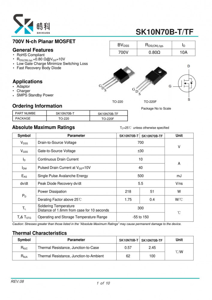 SK10N70B-TF datasheet page 1