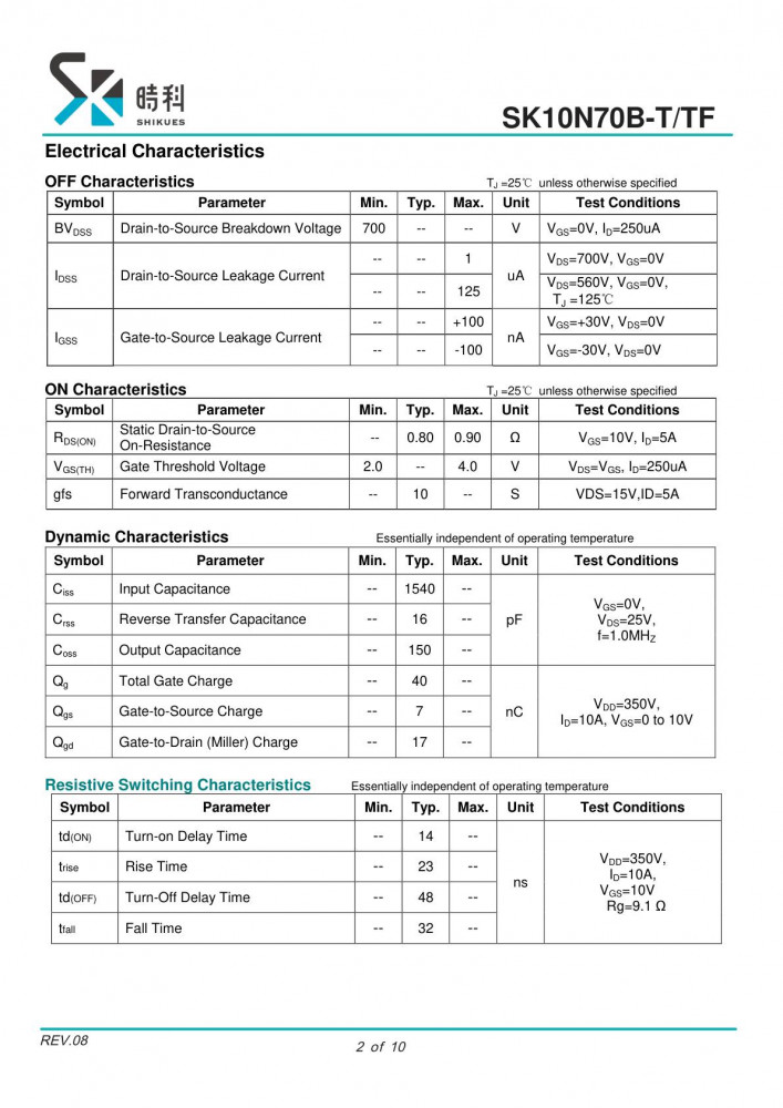 SK10N70B-TF datasheet page 2