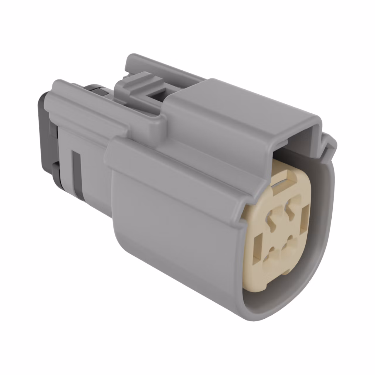 MX150 Mat-Sealed Female Connector Assembly, Dual Row, 4 Circuits, Keying Option B, without Connector Position Assurance, with Open Lengthened Grommet Cap, Light Gray for sale