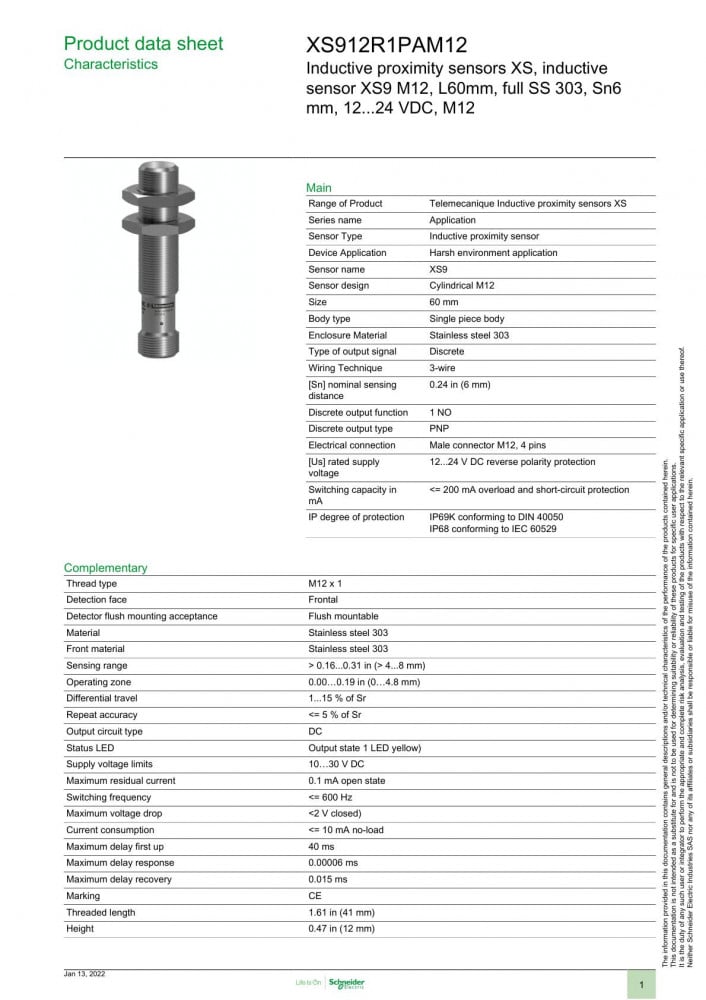 XS912R1PAM12 technical documentation page 1