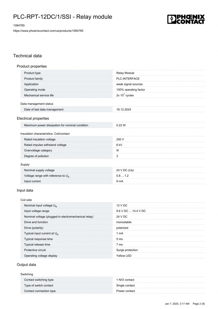 Phoenix Contact 1094765 technical document page 2