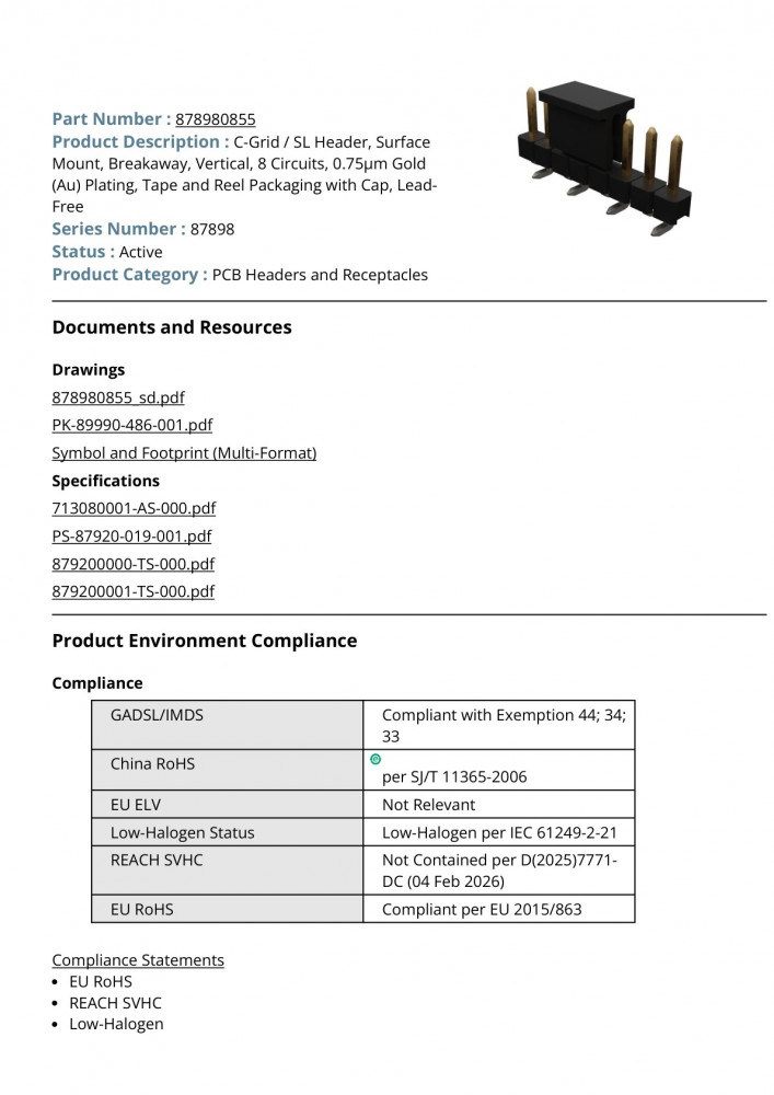 MOLEX 878980855 document preview, page 1