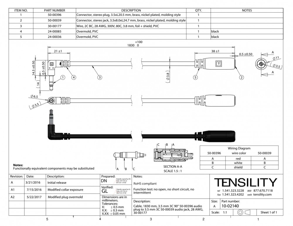 Tensility International model 10-02140 product drawing
