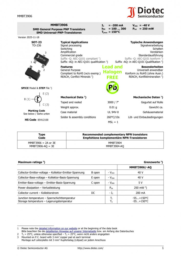MMBT3906-Q datasheet image 1
