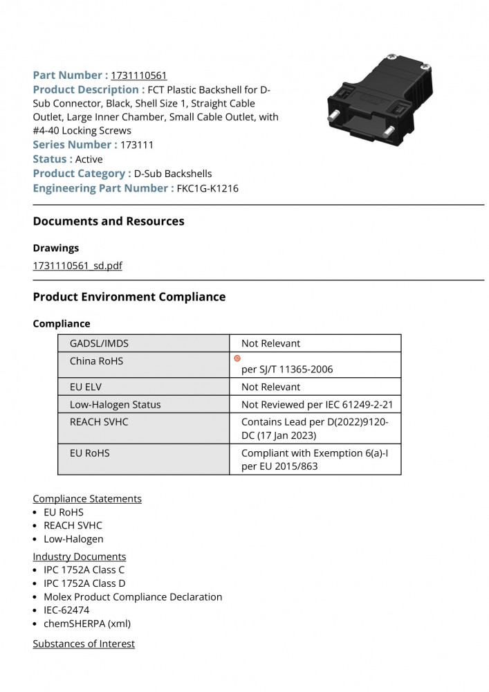 MOLEX 1731110561 product drawing, page 1
