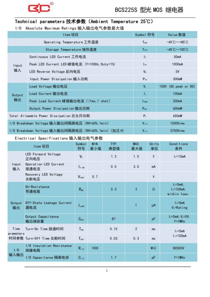 BCS225S technical document page 2