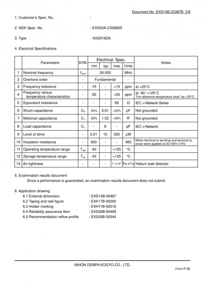 NDK NX2016SA specification page 2