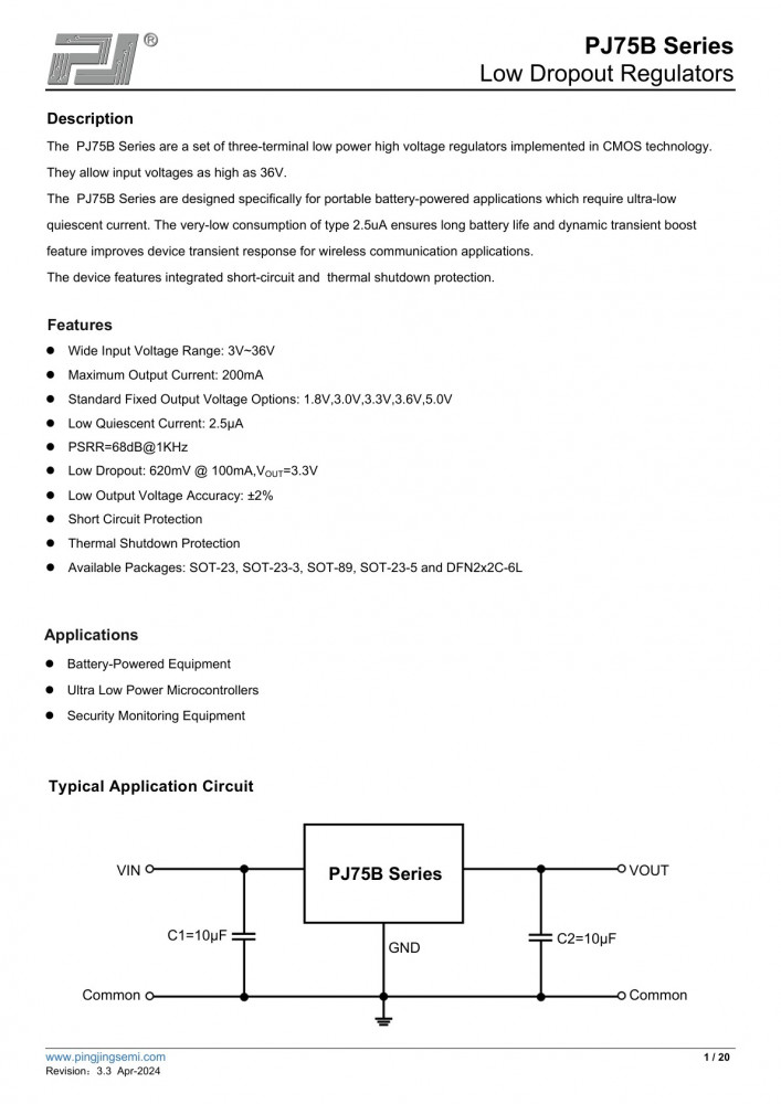 PJ75BL33SC datasheet page 1
