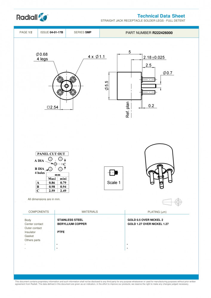 Radiall R222426000 SMP connector datasheet page 1