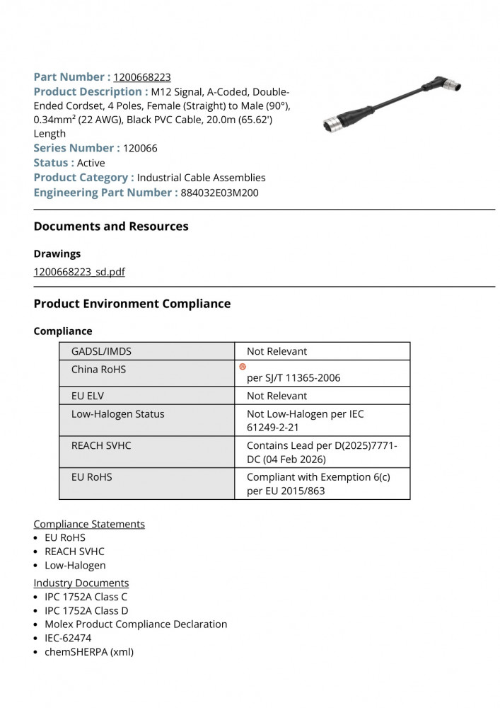 MOLEX 1200668223 product drawing page 1