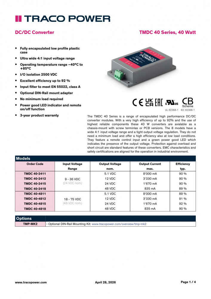 TMDC 40 technical documentation page 1