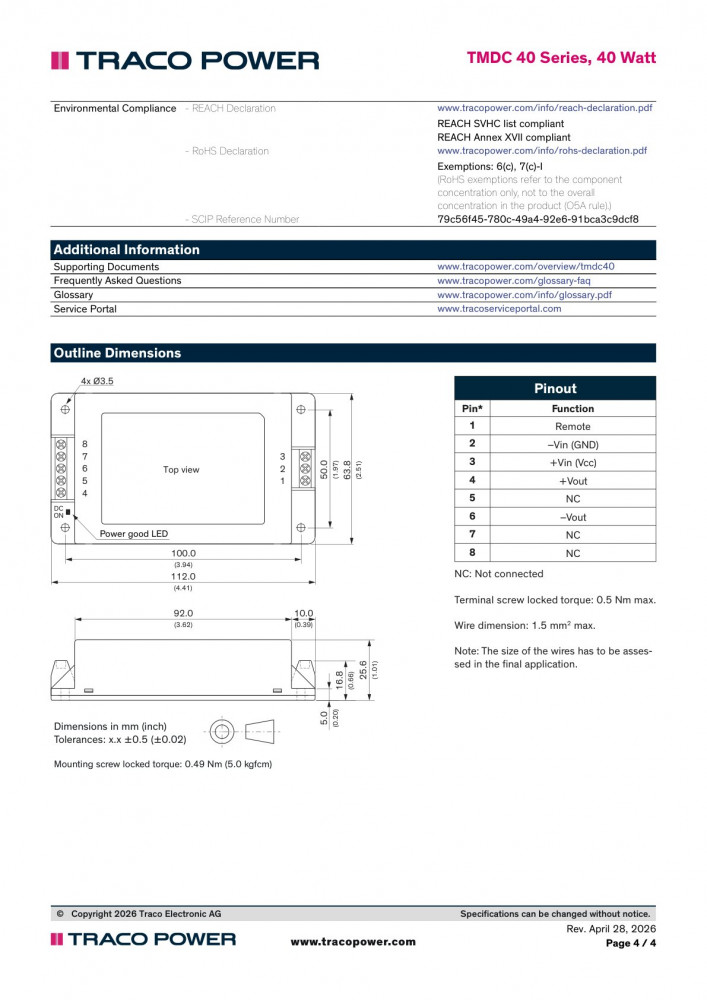 TMDC 40 technical documentation page 4