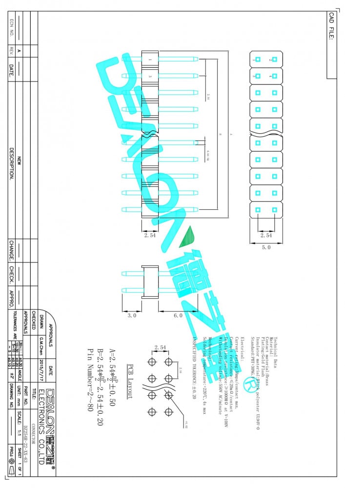 DEALON DZ254R-22-24-63 connector technical drawing